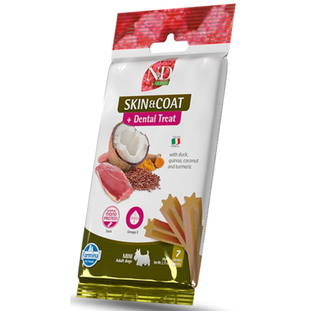 Dental Treat N&D Dog Quinoa Skin & Coat Duck Adult Mini 110gr 7 Sticks ...