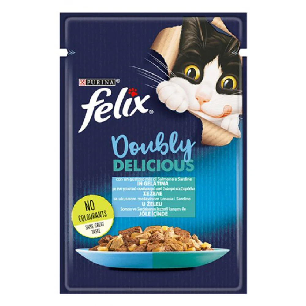 Felix Doubly Delicious 85gr με Σαρδέλα & Σολομό σε Ζελέ| petshop88
