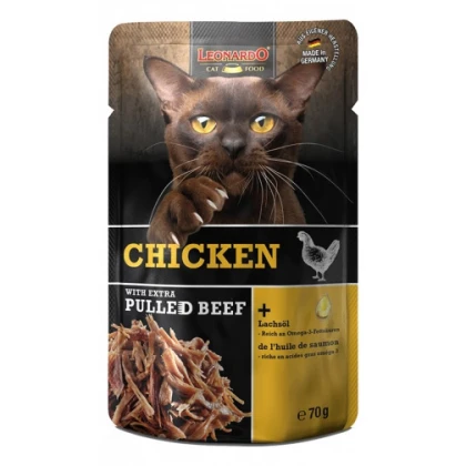 Υγρή Τροφή Γάτας Leonardo Chicken & Extra Pulled Beef Φακελάκι 70gr ...