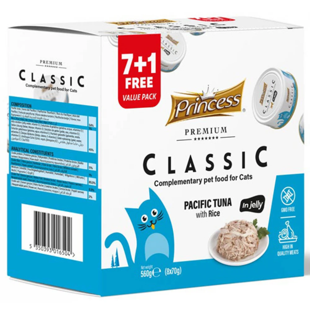 Princess Premium Classic Pacific Tuna with Rice 70g (7 + 1 Δώρο)| petshop88